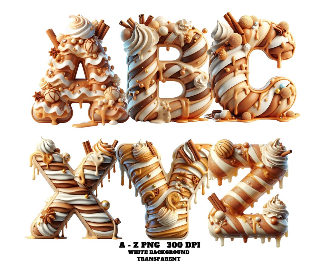 Alphabet Clipart PNG, Cinnamon Vanilla Ice Cream Letters A–Z, Melting ...