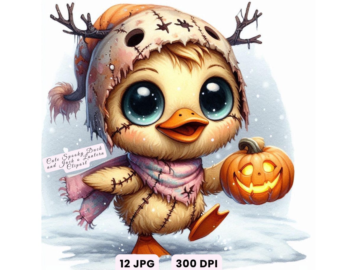 Spooky Duckling Clipart: Halloween Jack O' Lantern, Watercolor Style ...