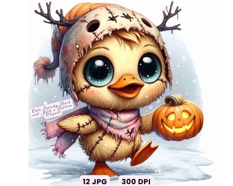 Spooky Duckling Clipart: Halloween Jack O' Lantern, Watercolor Style ...