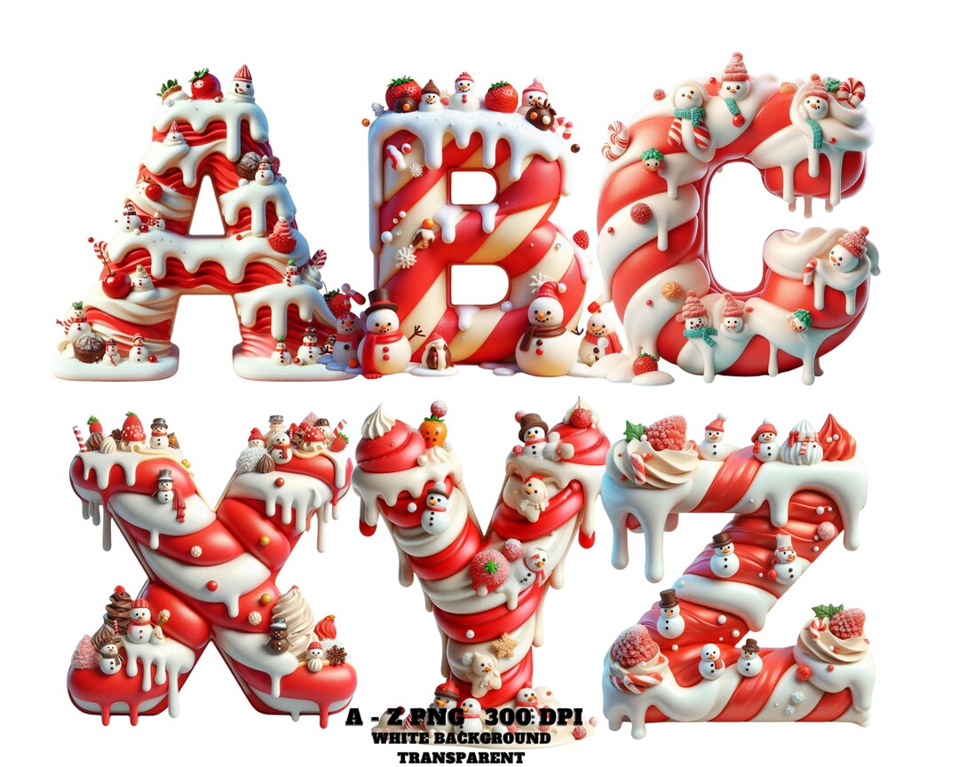 Christmas Alphabet Clipart, Snowman Sweet Alphabet Clipart, 3D Winter ...