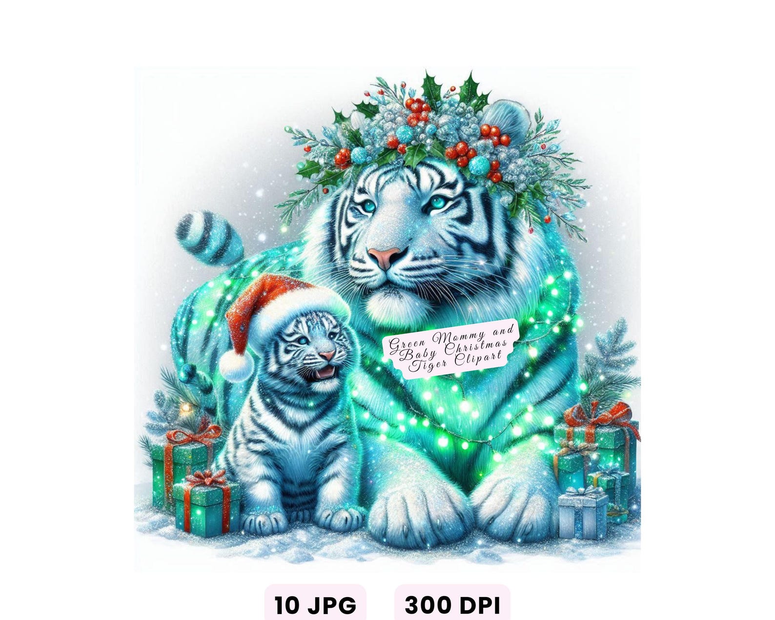 Christmas Tiger Clipart, 10 Winter Christmas Mommy and Baby Clipart ...