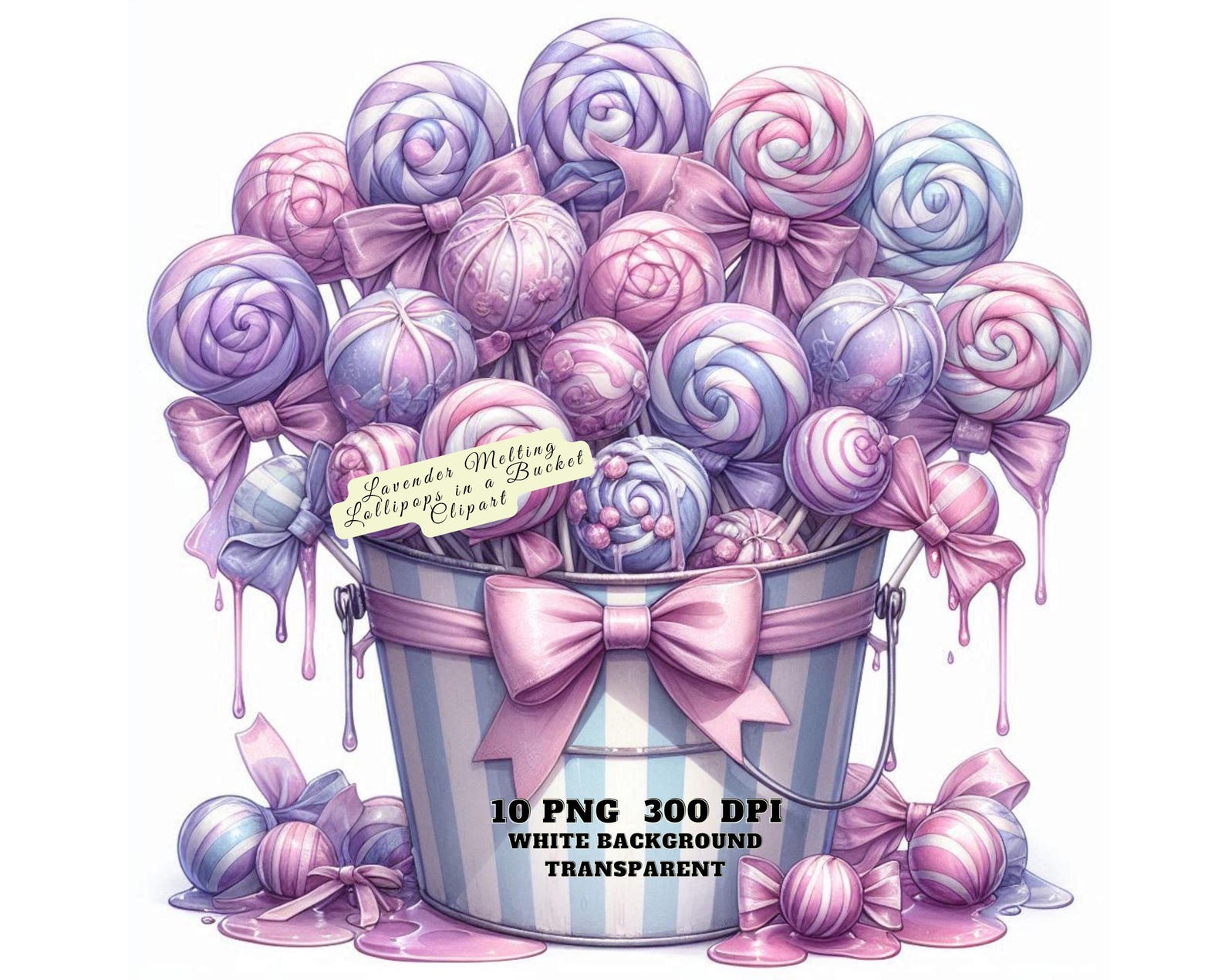 Lollipop Clipart, Lavender Melting Lollipops in Bucket Clipart PNG ...