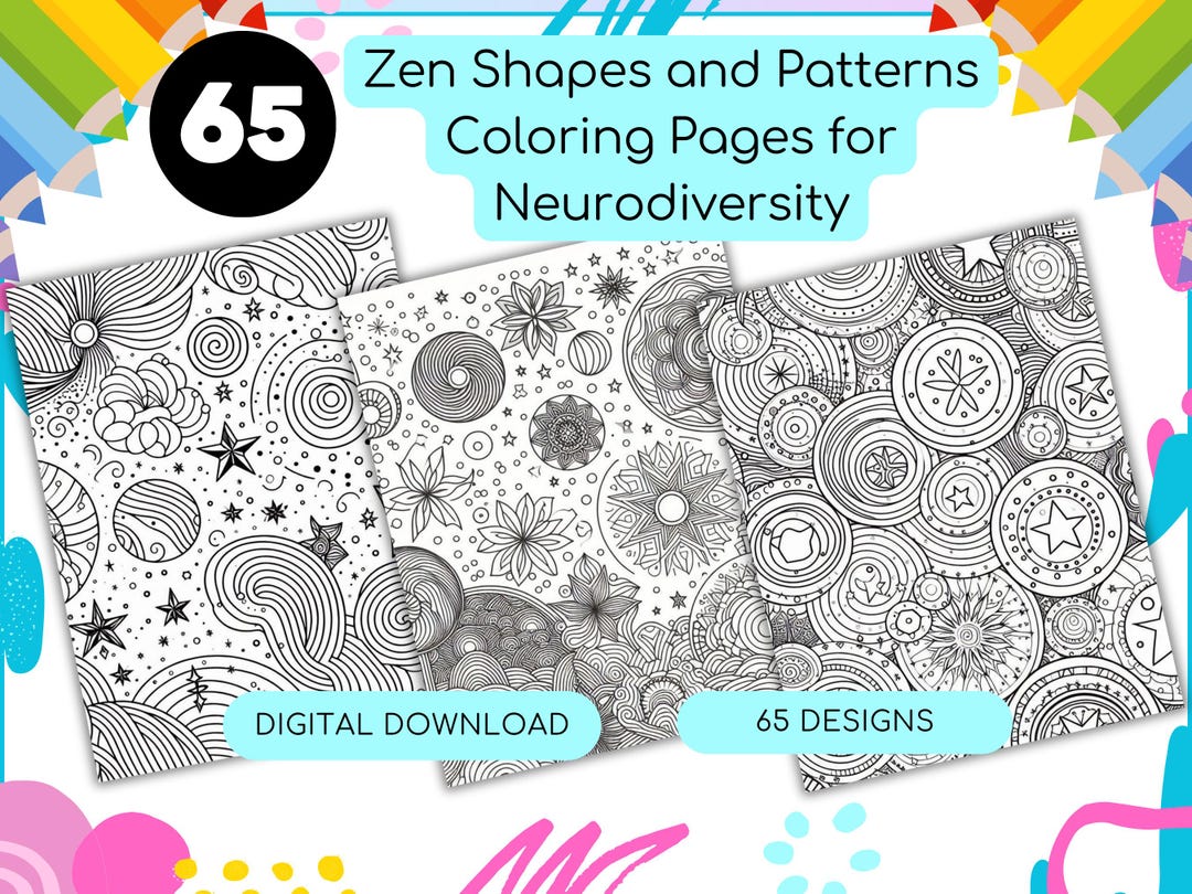 65 Zen Shapes and Patterns Coloring Pages for Neurodiversity, Calming ...