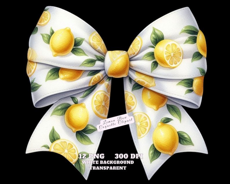 Lemon Bow Clipart, Coquette Yellow Ribbon PNG, Cute Watercolor Citrus ...