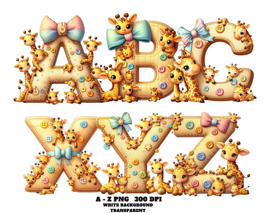 Animal Giraffe Alphabet Clipart, Baby Giraffe Watercolor Alphabet ...