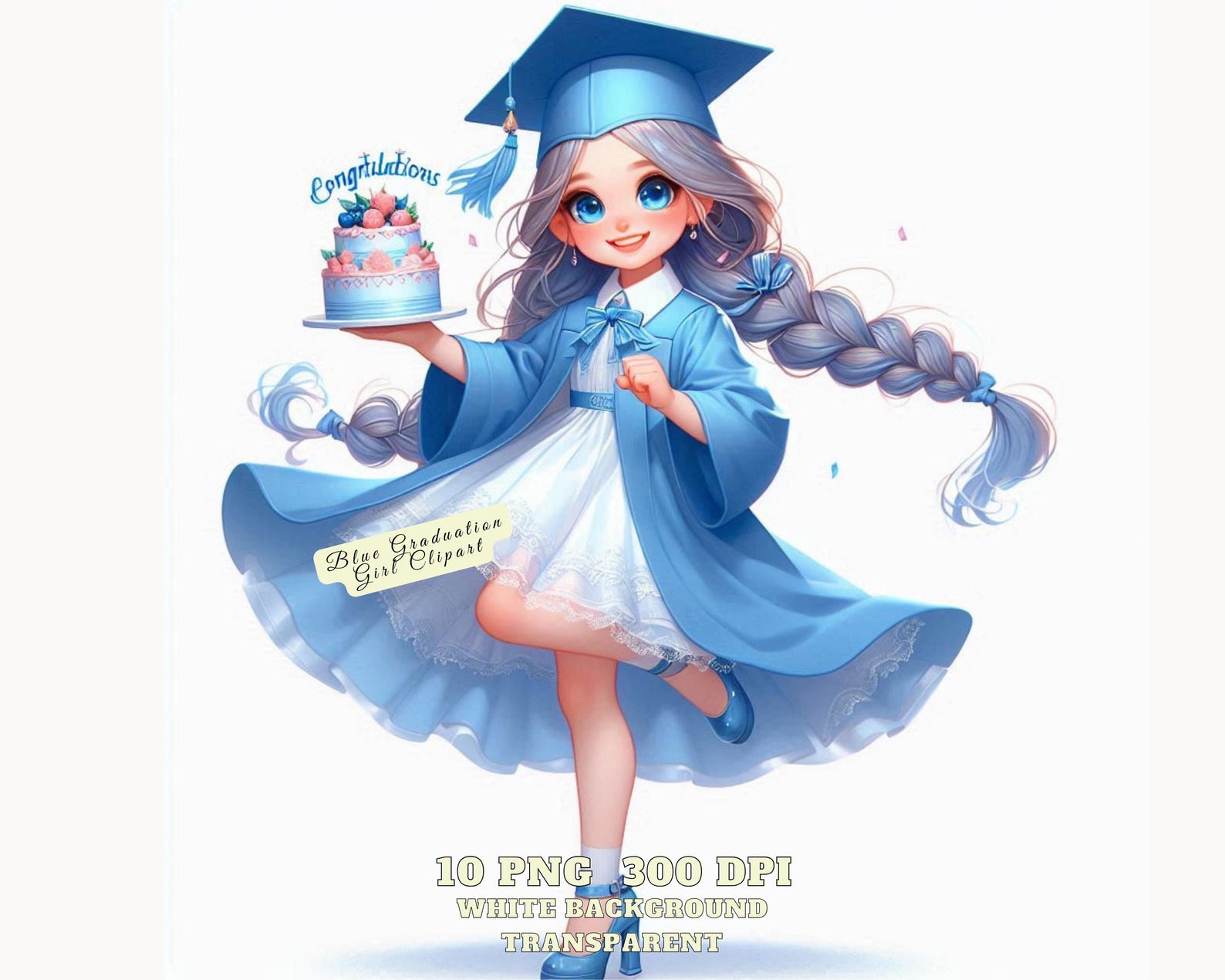 Blue Graduation Girl Clipart PNG, Cute Graduate Digital Download, Class ...