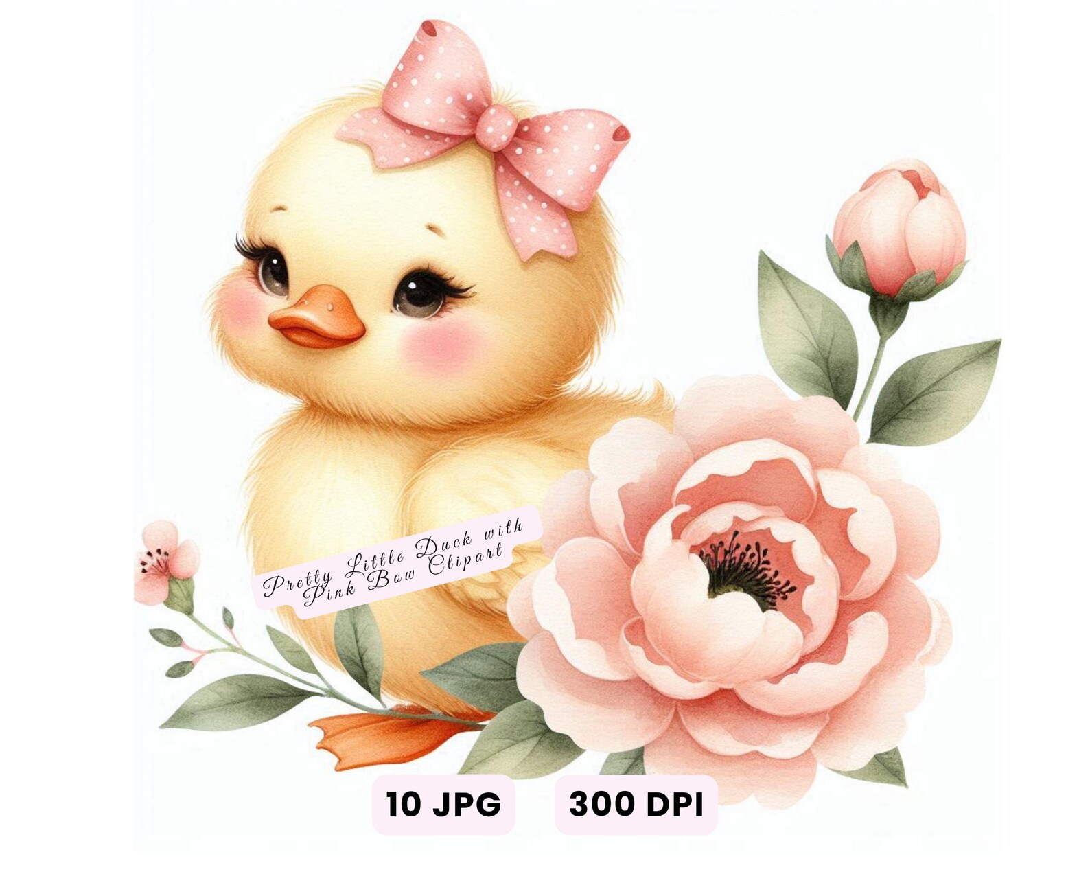 Duck Clipart, Cute Duck JPG, Cute Little Girly Yellow Duck With Pink ...