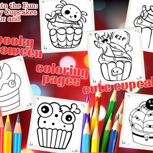 Spooky Halloween Cupcakes Coloring Pages, Creepy Cute Cupcake Coloring ...