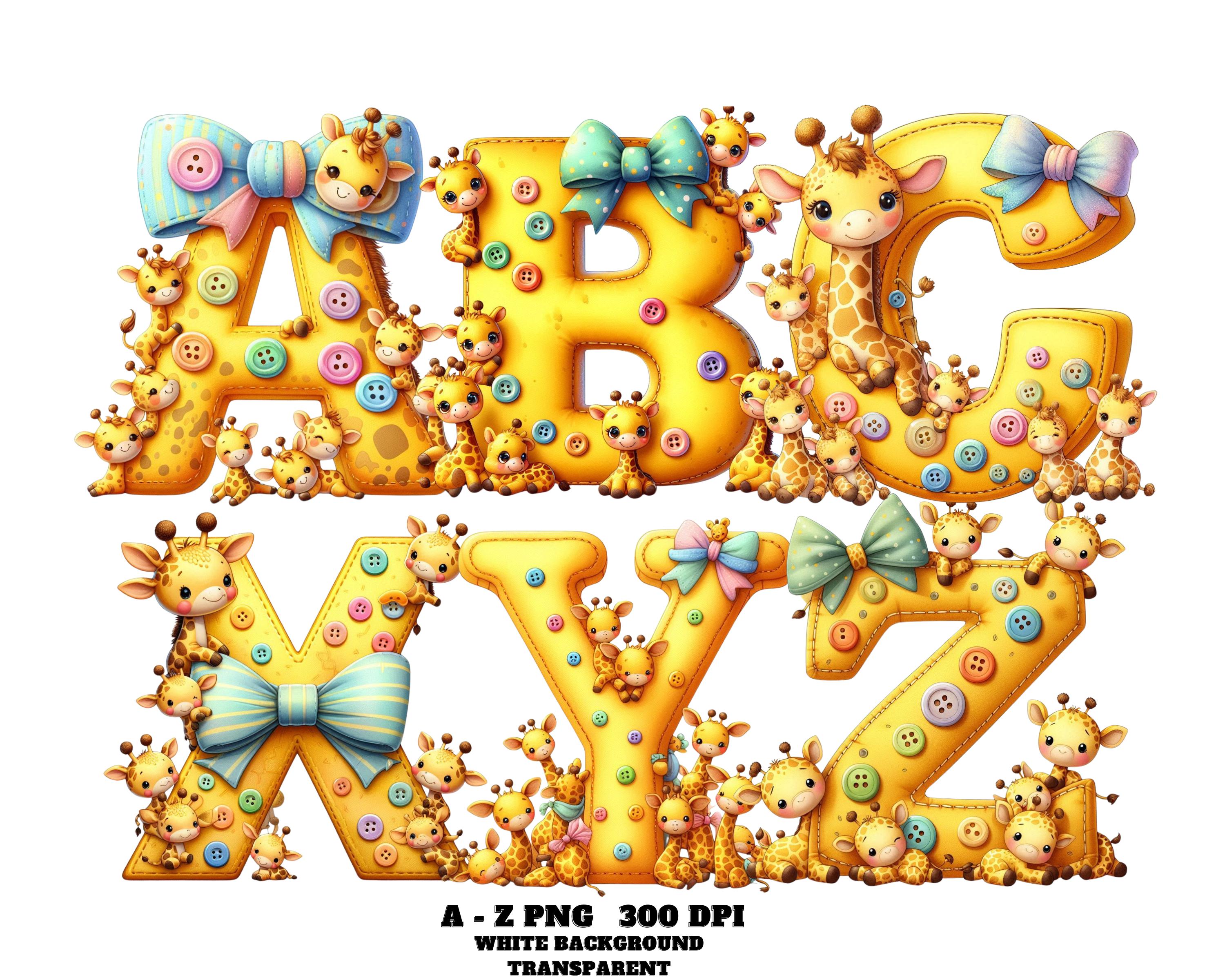 Alphabet Clipart, Animal Kiddie Alphabet Clipart, Yellow Giraffe ...
