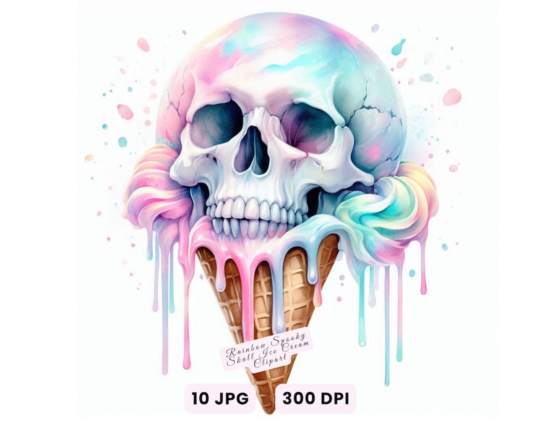 Rainbow Spooky Skull Ice Cream Clipart – Fun, Colorful, Creepy Dessert ...