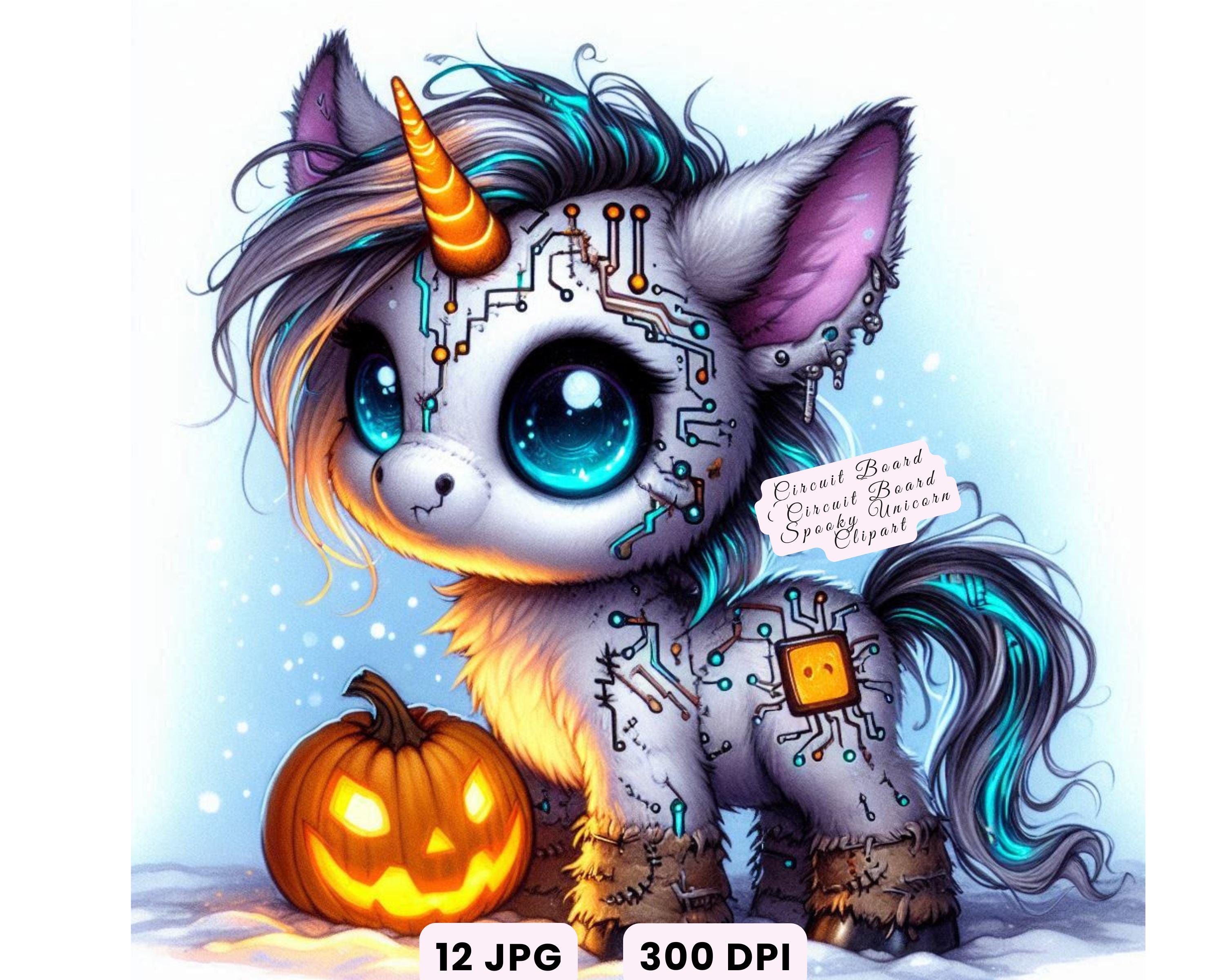 Spooky Cute Unicorn Clipart, Spooky Tech Pattern JPG, Creepy Cute ...