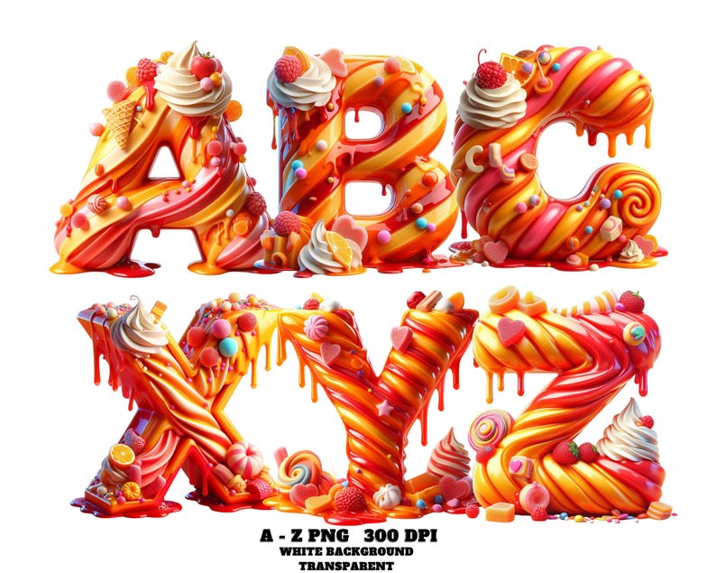 Alphabet Clipart PNG, Mango Raspberry Ice Cream Letters A–Z, Fruity ...