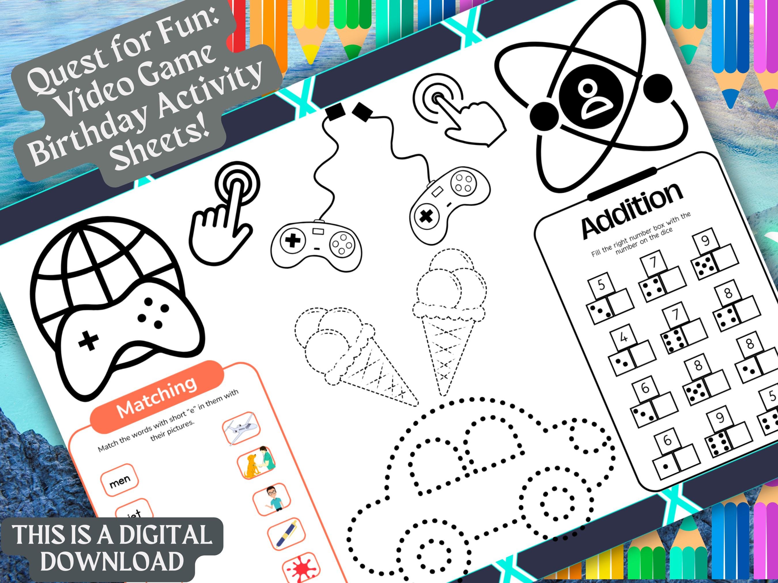 Video Game Birthday Coloring Placemat Party Games Children Activity ...