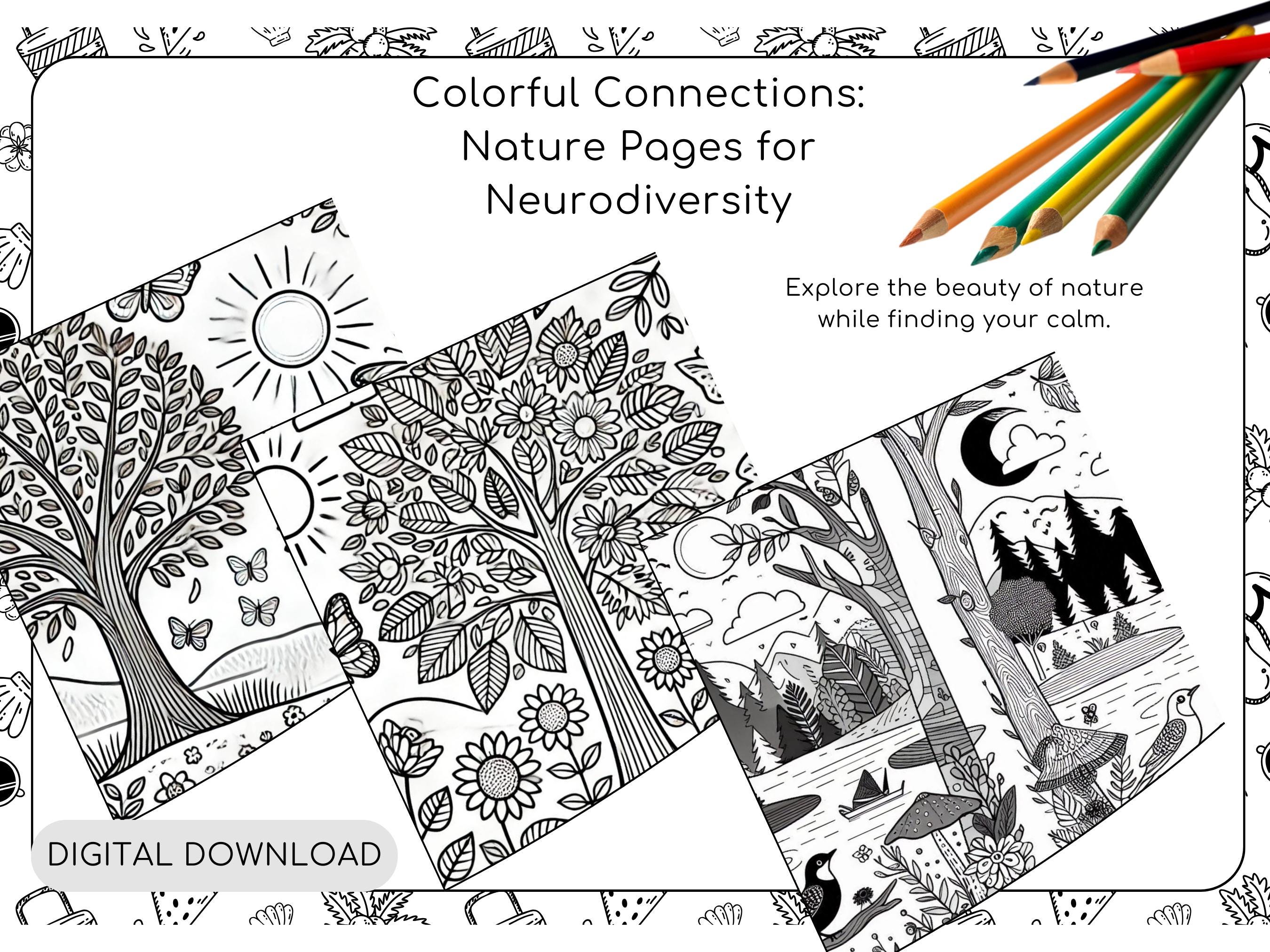 50 Nature-themed Coloring Pages for Neurodiverse Kids, Neurodiversity ...