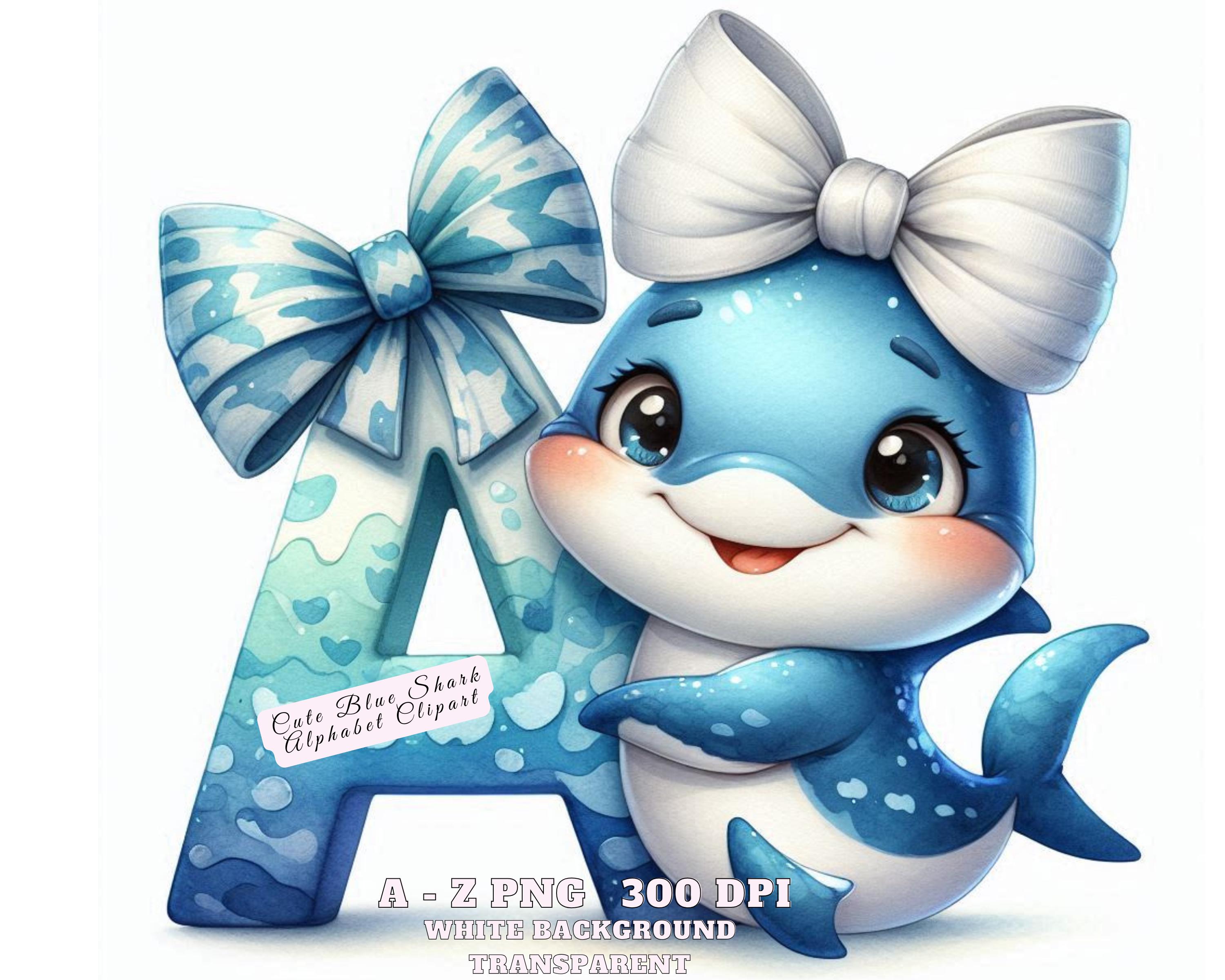 Cute Baby Animals A-Z PNG, Baby Animal Alphabet PNG, Blue Baby Shark ...