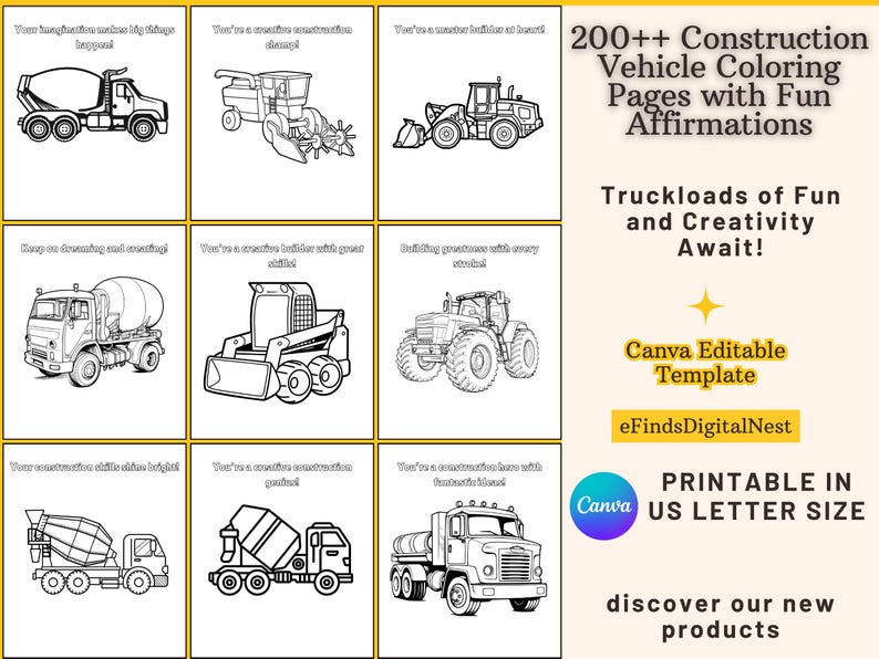 Construction Vehicle Big Truck Coloring Pages With Affirmations, Kids ...