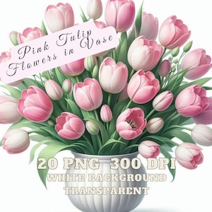 Pink Tulip Clipart, Pink Tulip Flowers in Vase Images, Watercolor ...