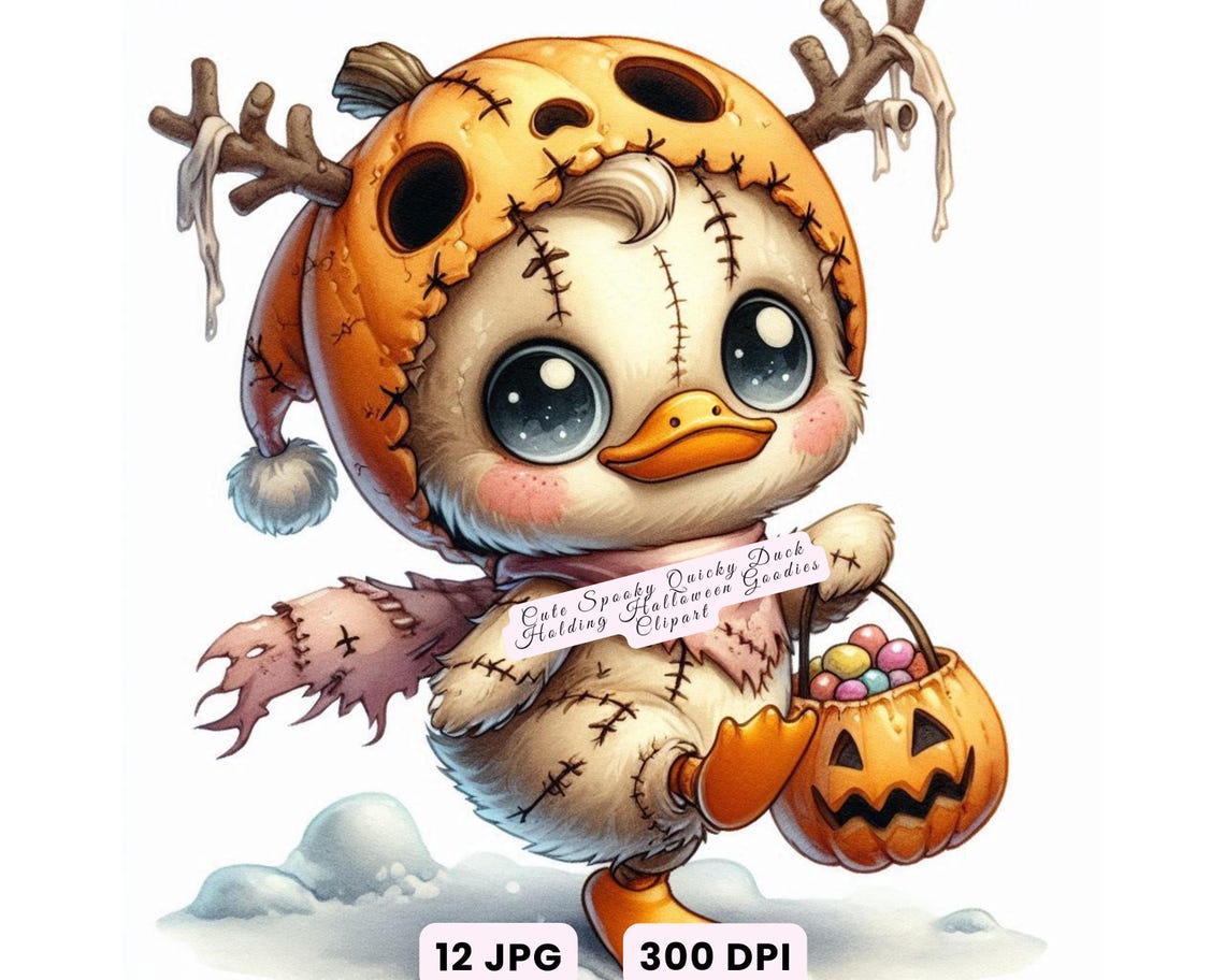 Cute Halloween Duck Clipart With Candies, 12 Spooky Cute Duckling Jpgs ...