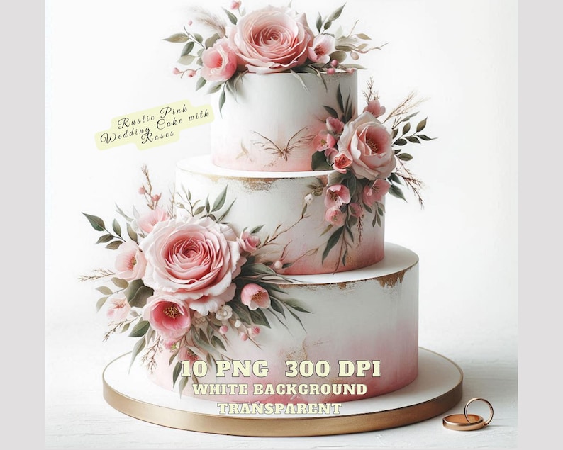 Wedding Cake Clipart, 10 Watercolor Pink Wedding Cake Clipart, Roses ...