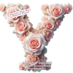 Adorable Pink Rose Alphabet Clipart, Pink Rose PNG Clipart Rose Font ...