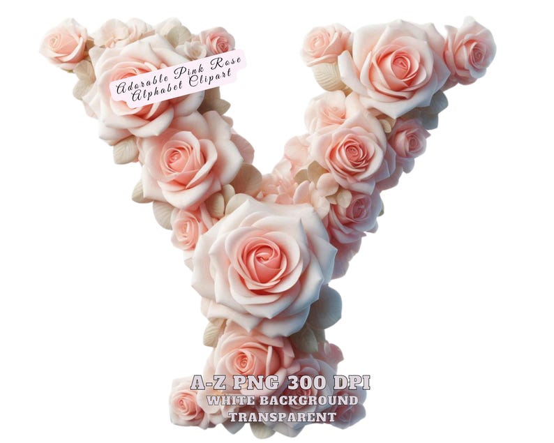 Adorable Pink Rose Alphabet Clipart, Pink Rose PNG Clipart Rose Font ...