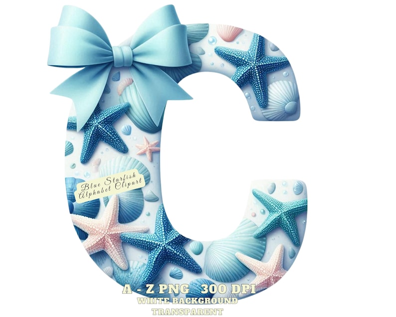 Blue Starfish Alphabet Clipart, Watercolor Ocean-themed Alphabet ...