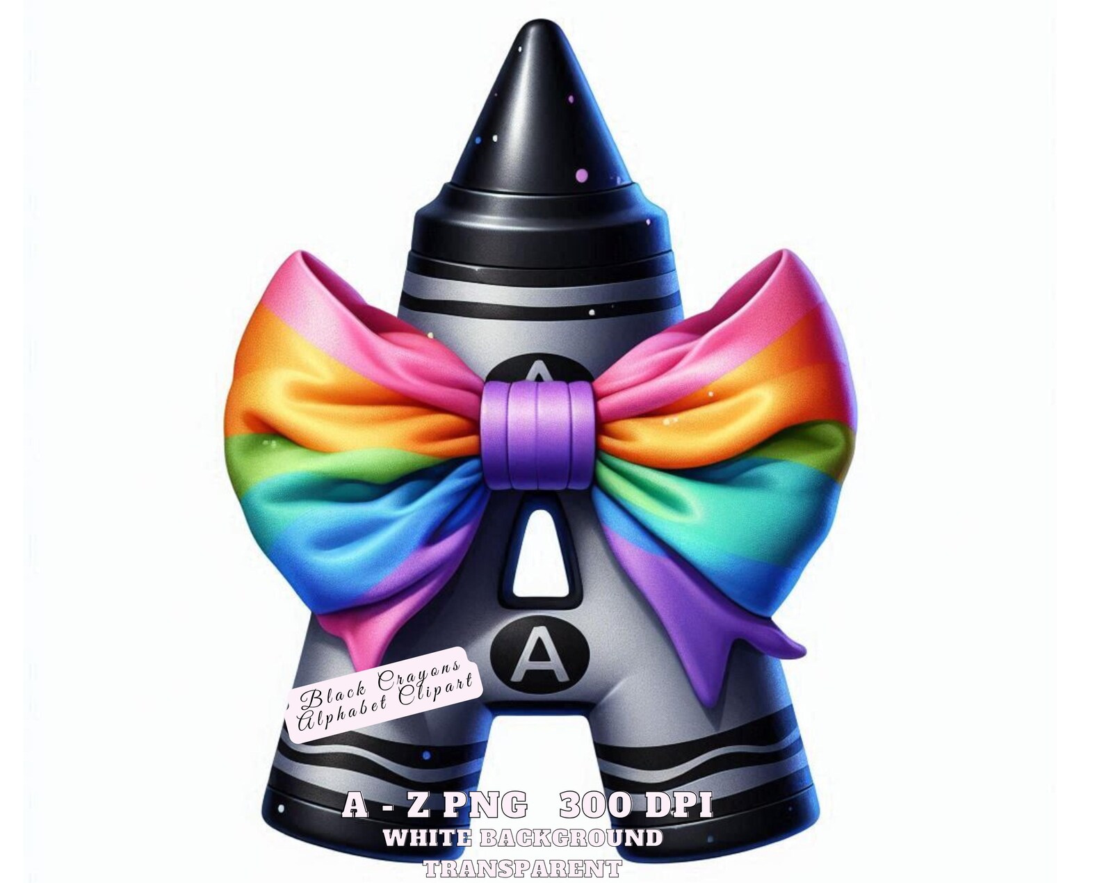 Black Crayons Alphabet Clipart, Watercolor Crayon Letters A-Z PNG, Back ...