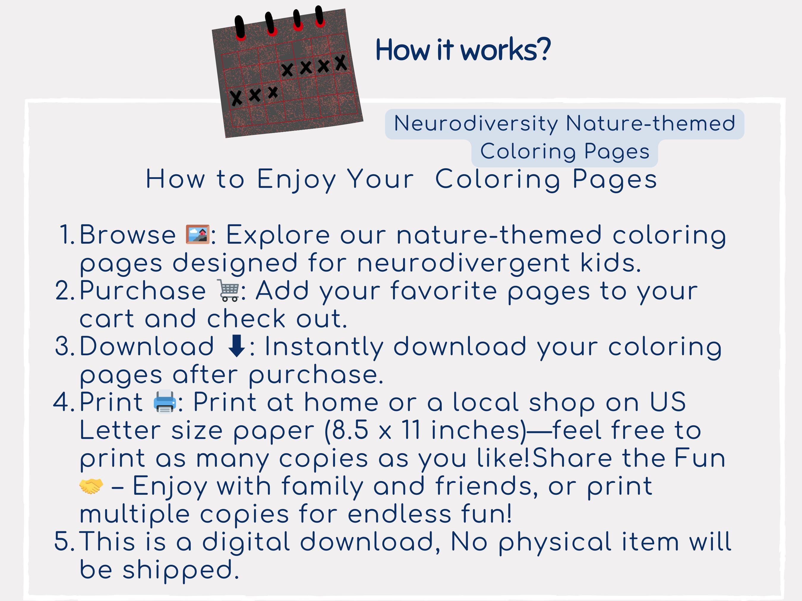 50 Nature-themed Coloring Pages for Neurodiverse Kids, Neurodiversity ...