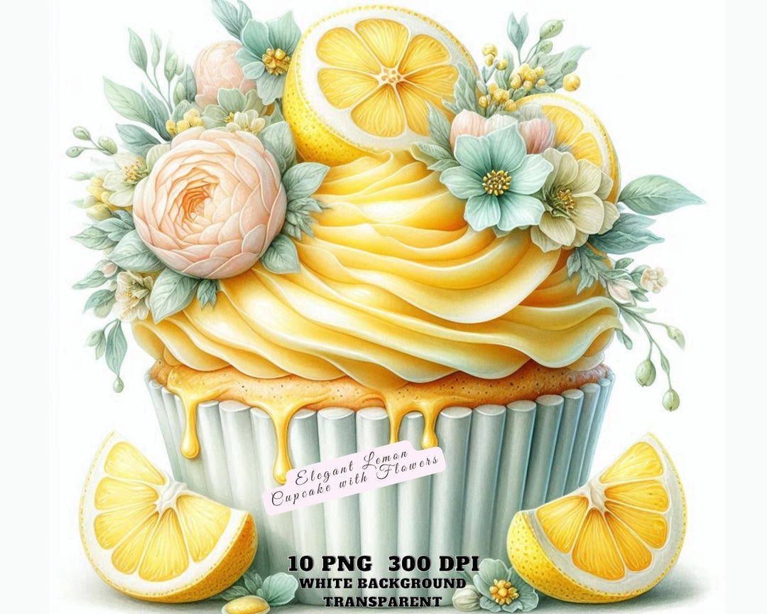 Lemon Cupcake Clipart Bundle, 10 High Quality Watercolor PNG, Cupcake ...