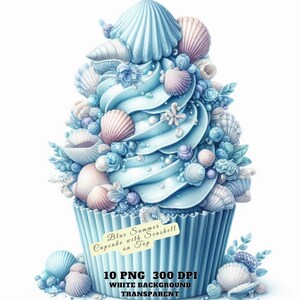 Summer Cupcake Clipart, Blue Summer Cupcake With Seashell PNG, Ocean ...