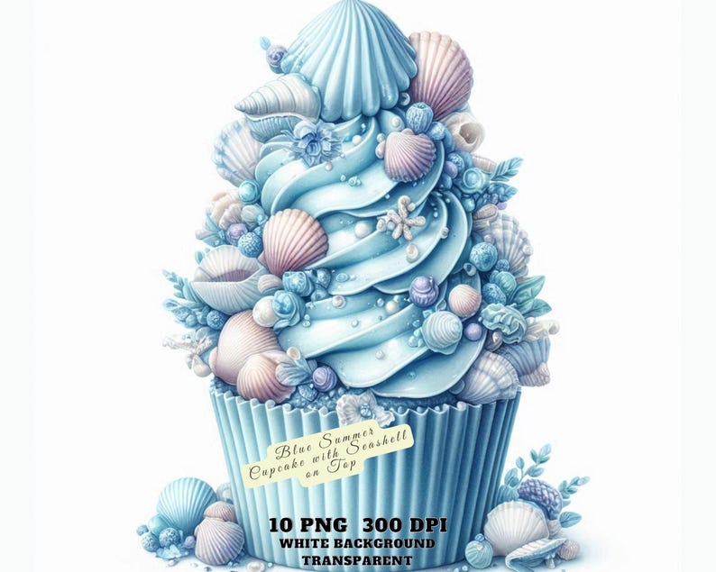 Summer Cupcake Clipart, Blue Summer Cupcake With Seashell PNG, Ocean ...