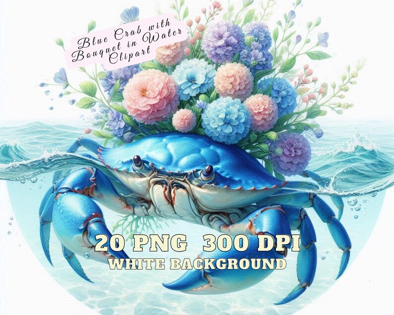 Blue Crab Clipart, Blue Crab With Bouquet in Water Clipart, Blue Crab ...