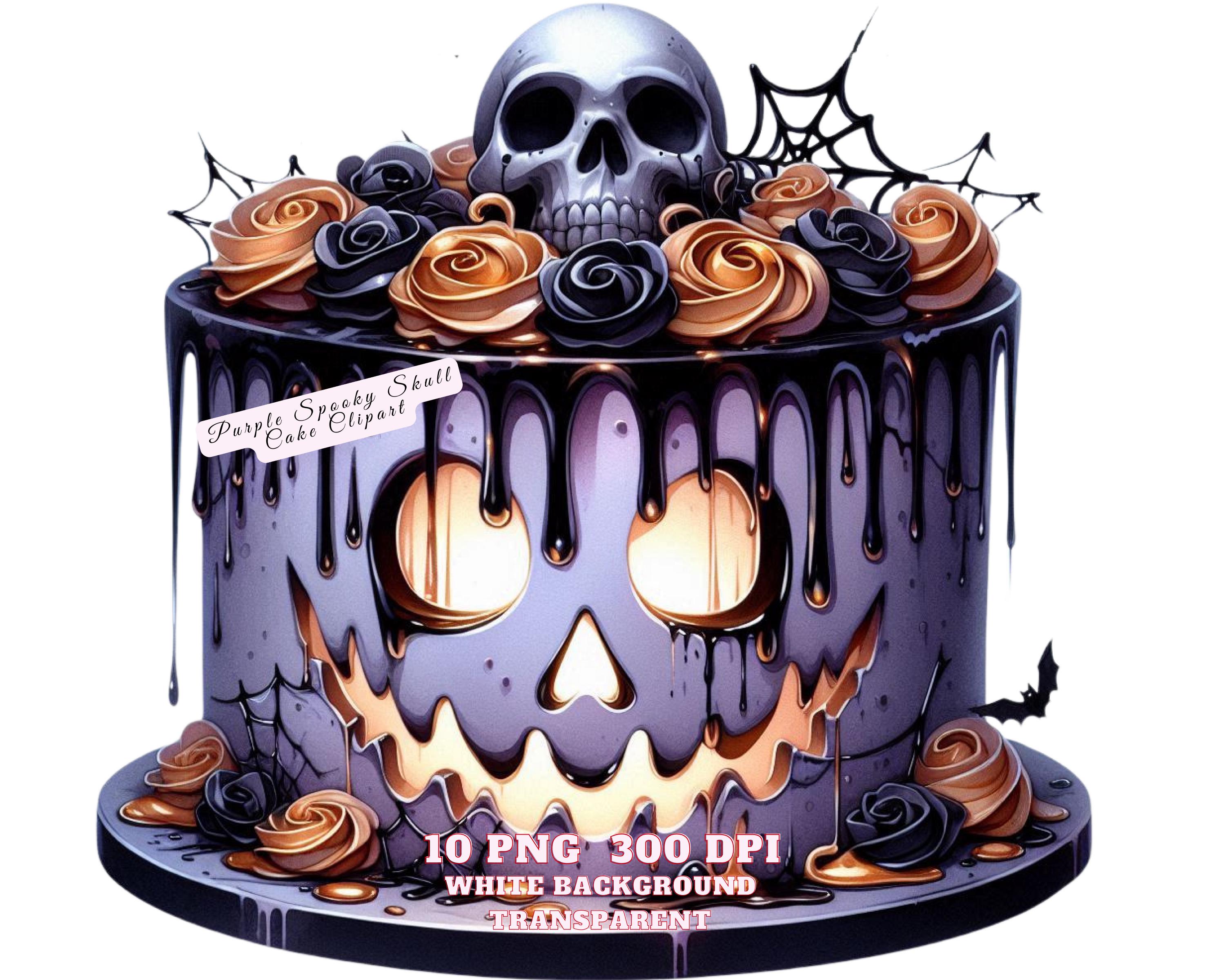 Halloween Cake Clipart, Spooky Cake Clipart, 10 Purple Spooky Skull ...