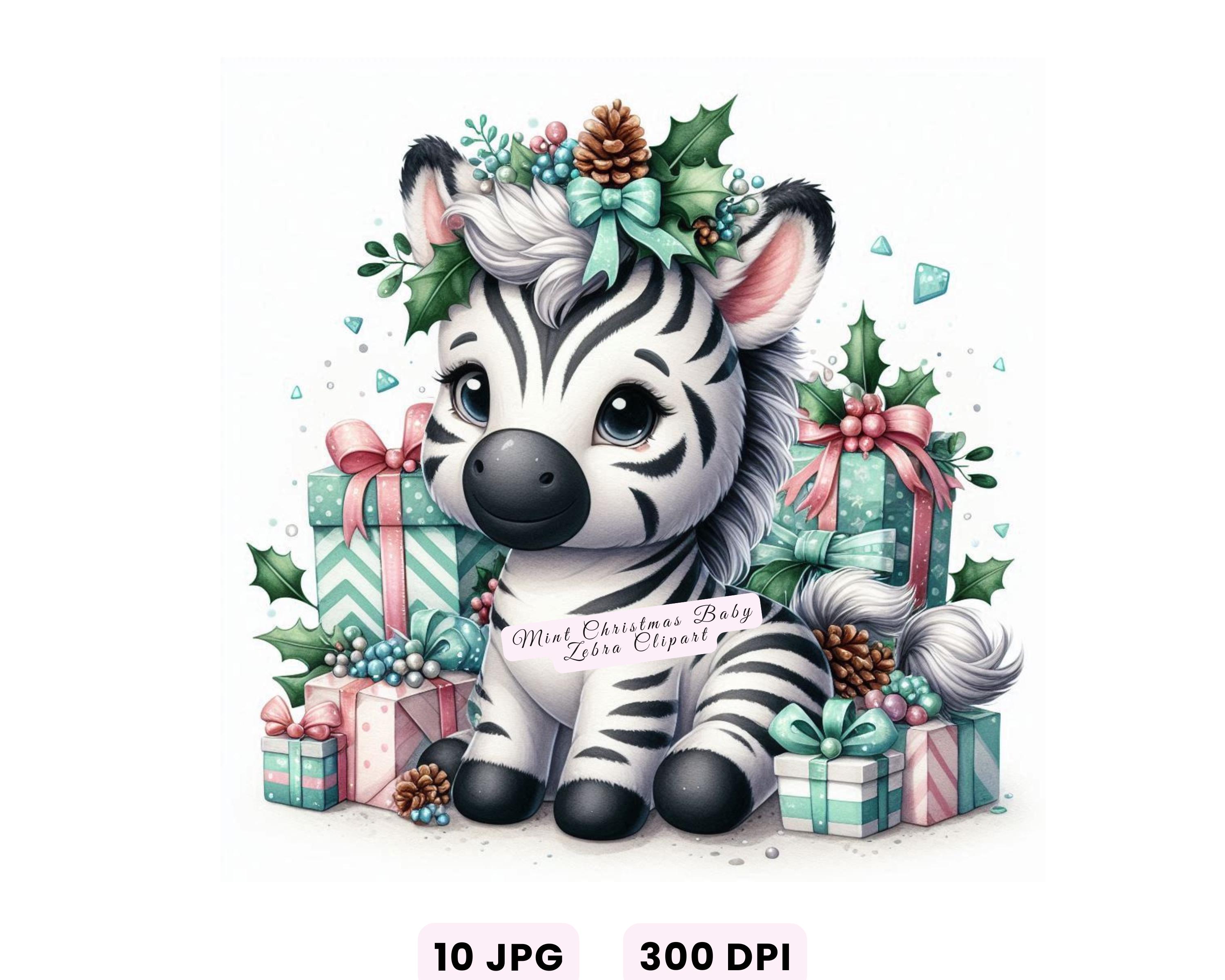 Baby Zebra Christmas Clipart PNG, 10 Cute Safari Animals in Santa Hats ...