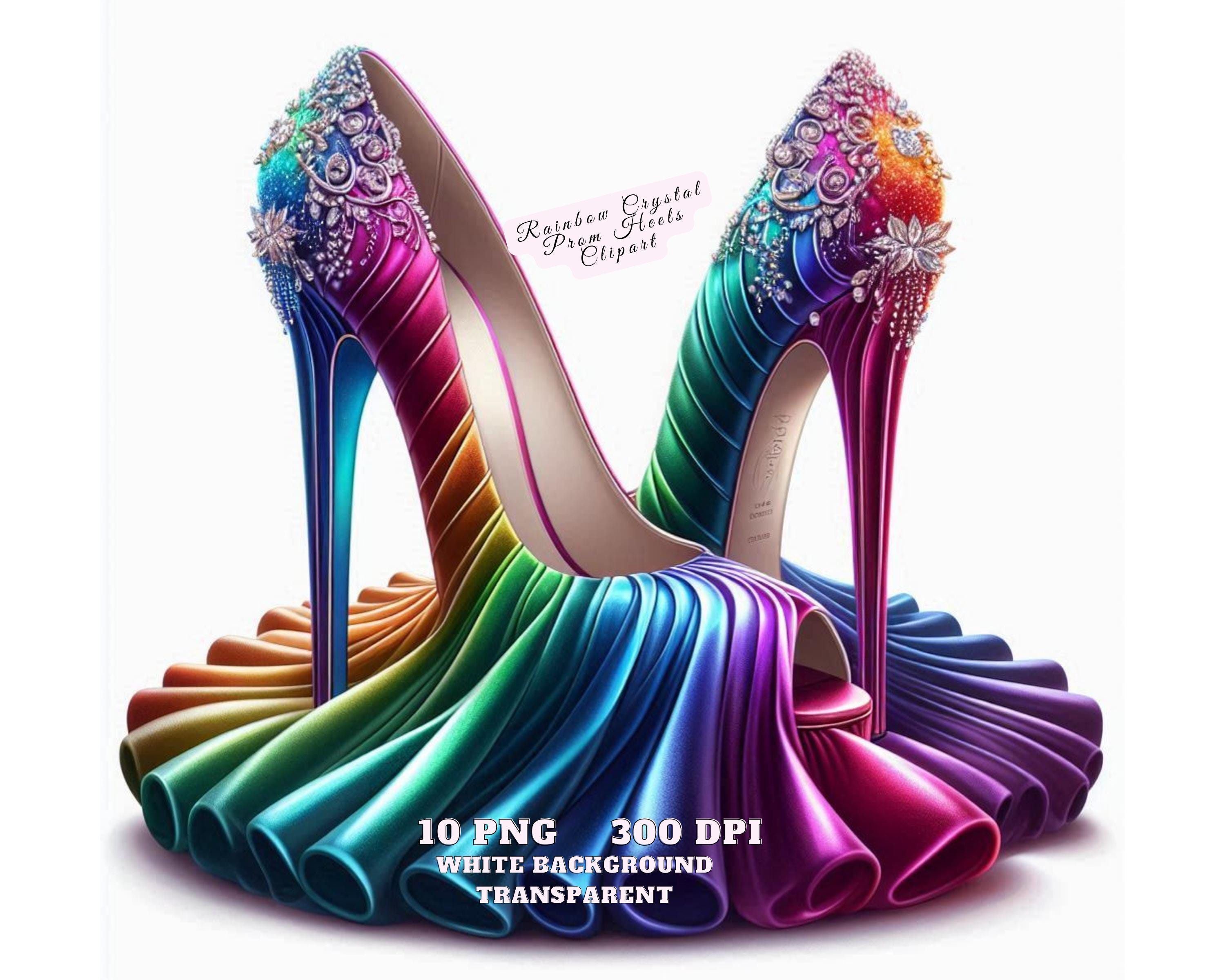 Rainbow Crystal Prom Heels Clipart, Sparkly High Heel PNG, Fashion Shoe ...