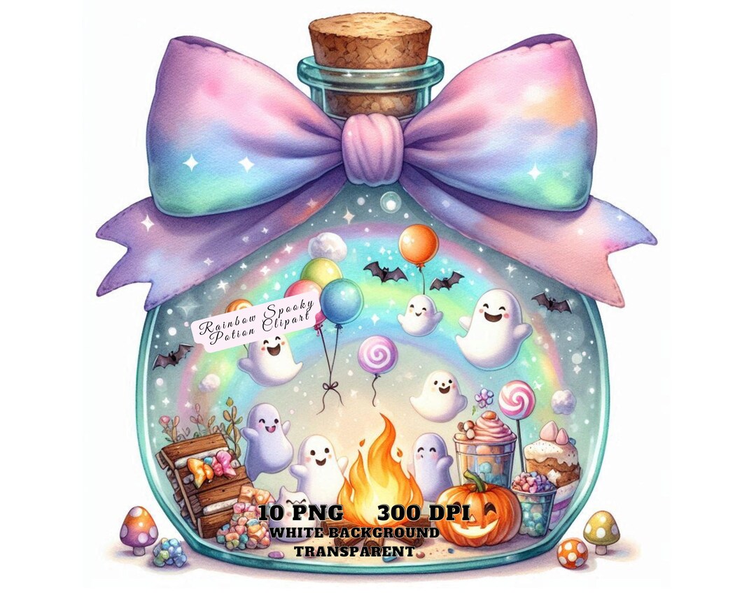 Rainbow Spooky Potion Jar Clipart With Haunted Scene Inside, Halloween ...