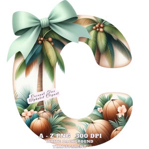 Tropical Coconut Alphabet Clipart, Coconut Tree Alphabet PNG, Fruity ...