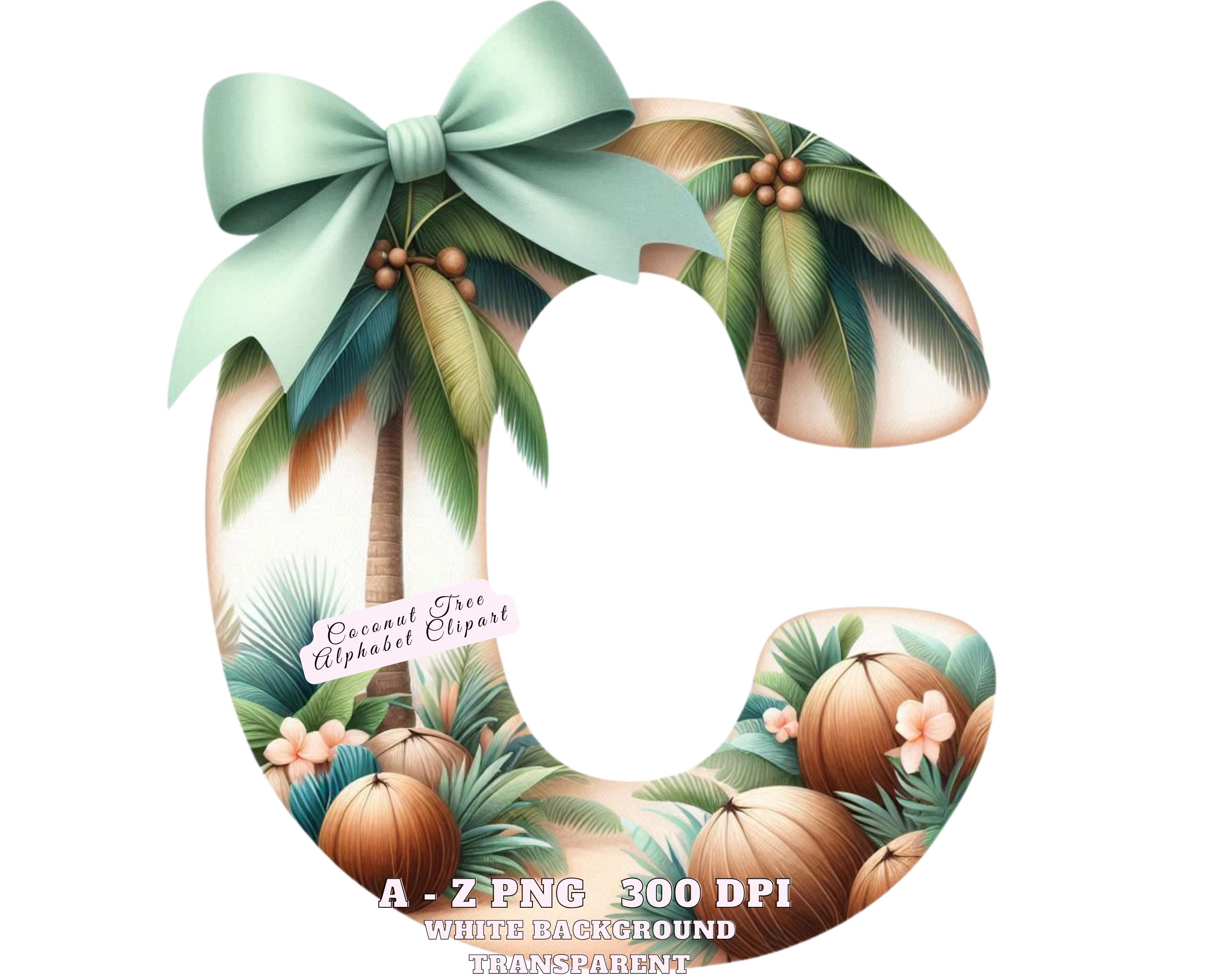 Tropical Coconut Alphabet Clipart, Coconut Tree Alphabet PNG, Fruity ...