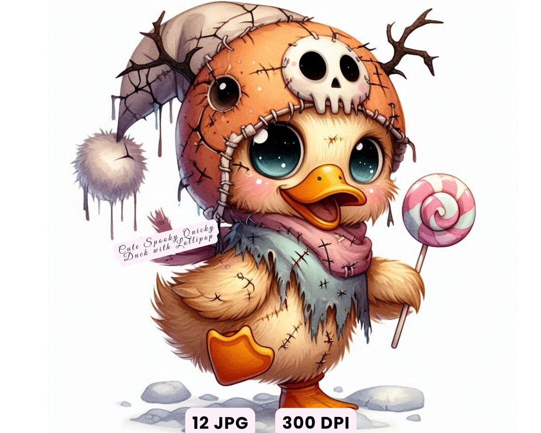 Cute Spooky Duck With Lollipop Clipart, Halloween Duckling JPG, Spooky ...
