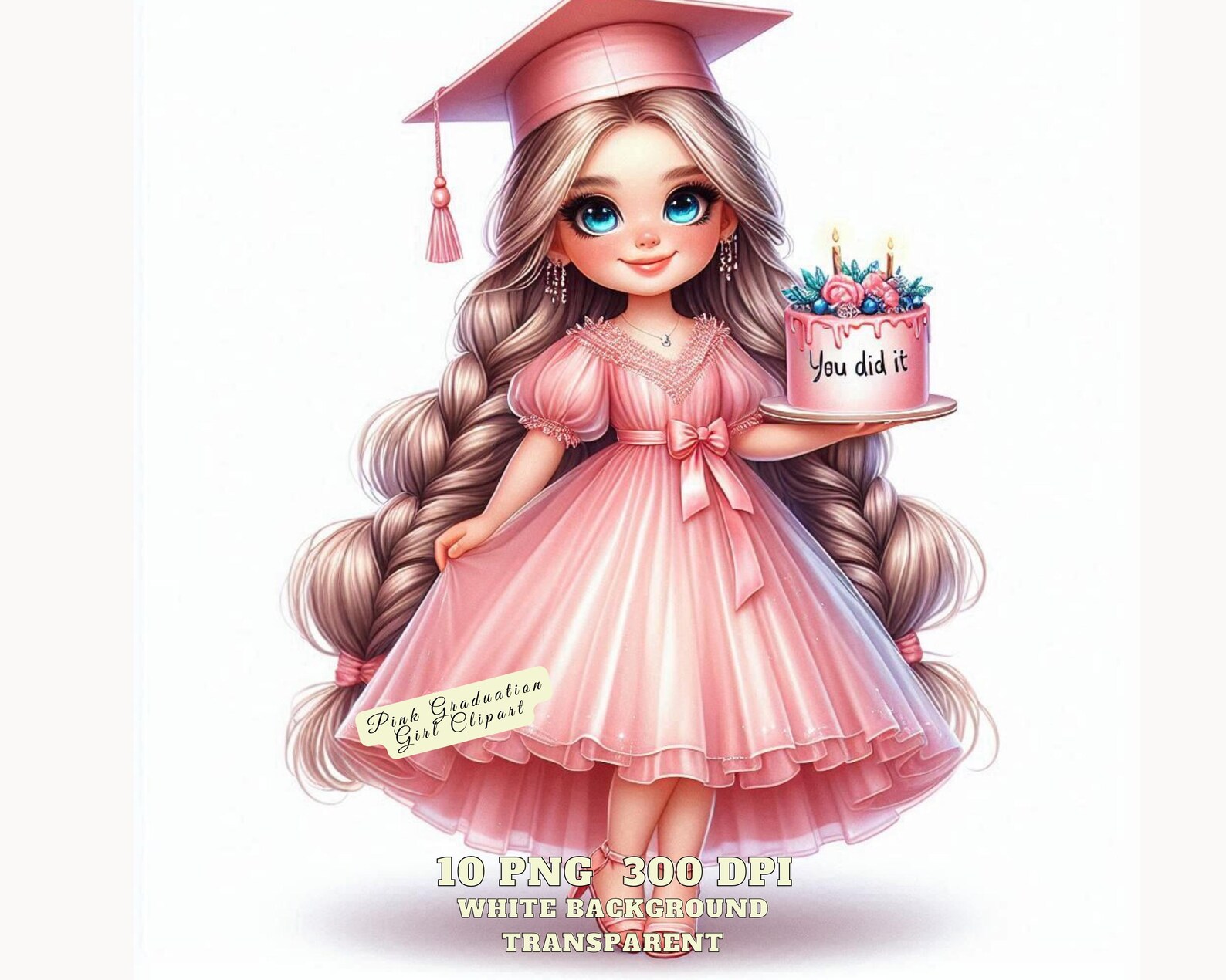 Pink Graduation Girl Clipart PNG, Cute Graduate Digital Download, Class ...