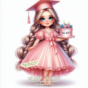 Pink Graduation Girl Clipart PNG, Cute Graduate Digital Download, Class ...