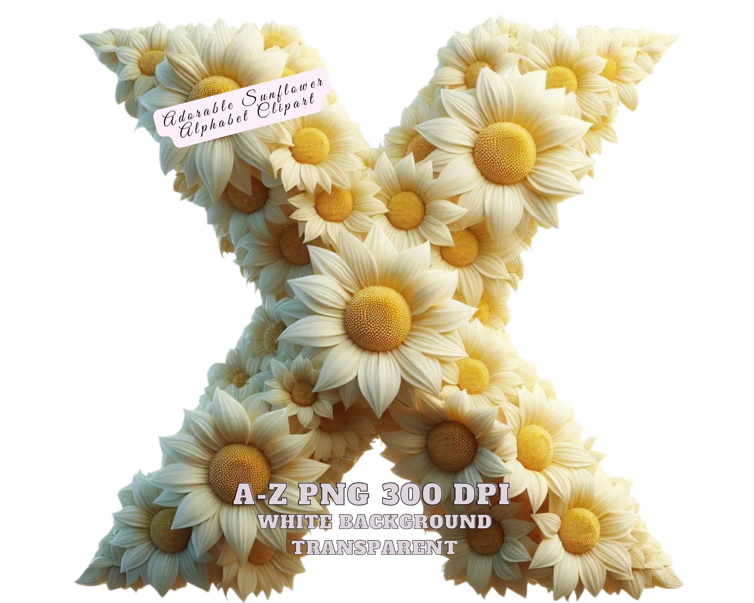 Sunflower Alphabet Clipart, Adorable Sunflower Letters PNG, Sunflower ...