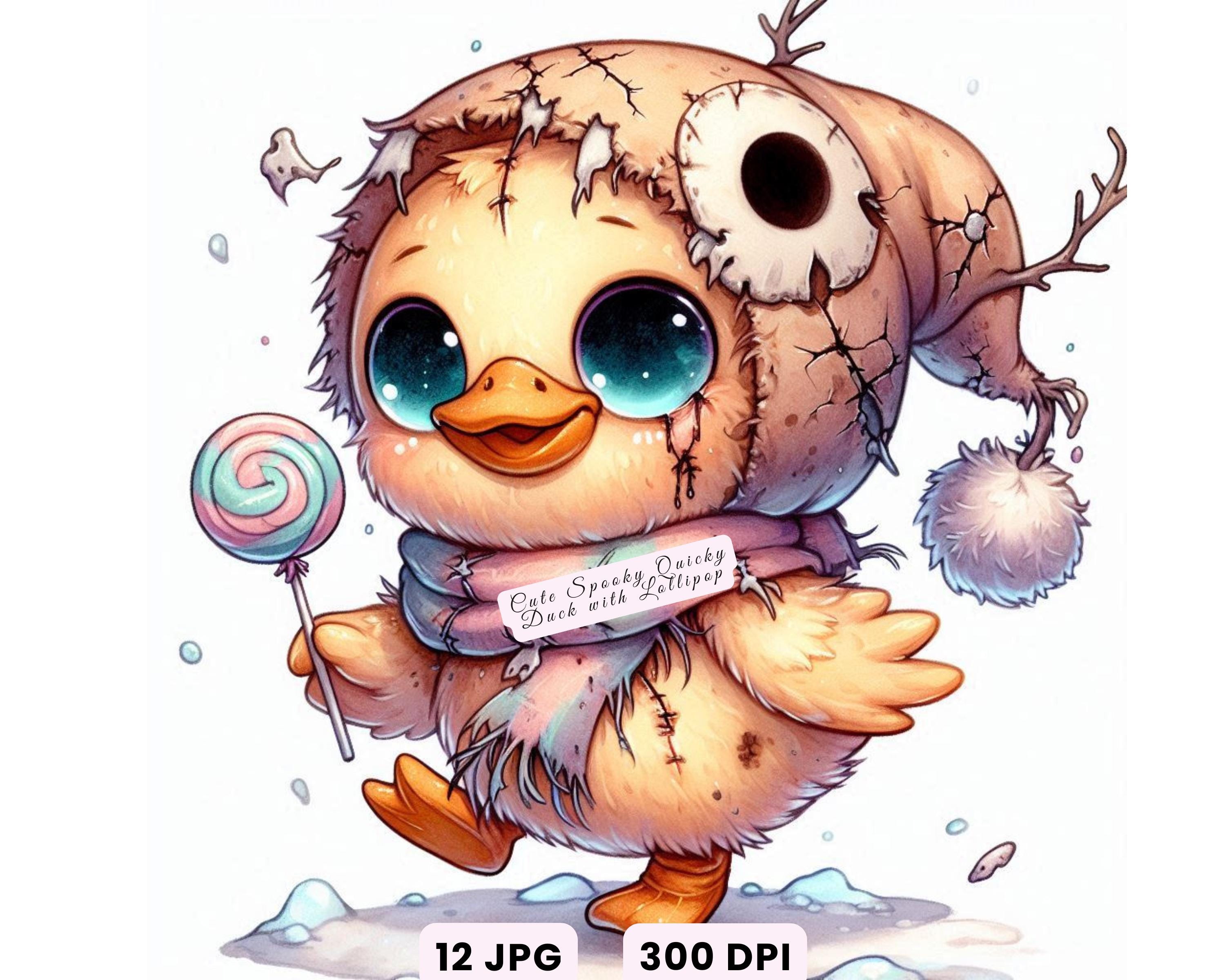Cute Spooky Duck With Lollipop Clipart, Halloween Duckling JPG, Spooky ...