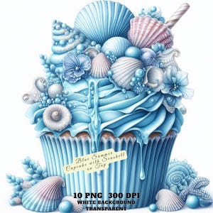 Summer Cupcake Clipart, Blue Summer Cupcake With Seashell PNG, Ocean ...