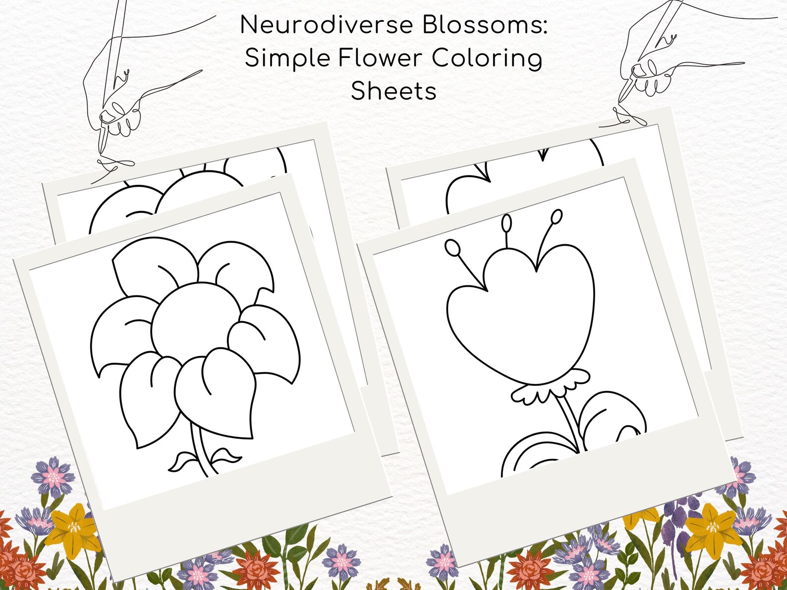 99 Loose Single Flower Coloring Pages for Neurodiversity, Single Flower ...
