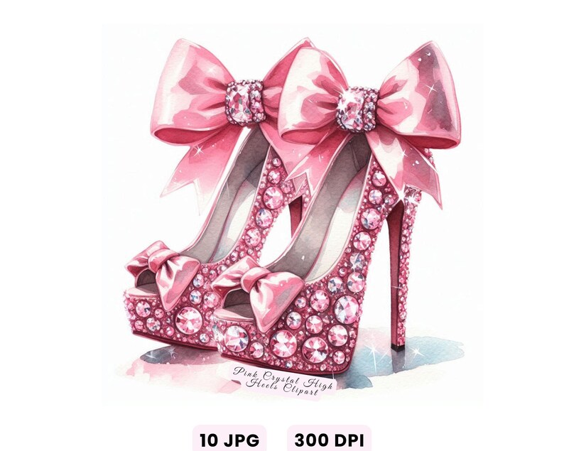 Elegant Pink Heels Clipart, Pink Crystal High Heels Clipart, Watercolor ...