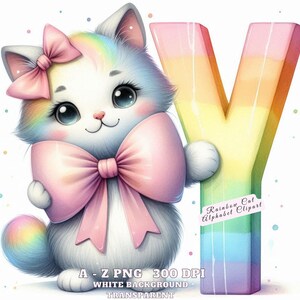 Rainbow Cat Alphabet Clipart, Cute Watercolor Baby Cat A–Z Letters PNG ...