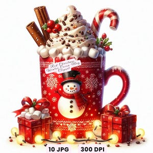 Holiday Clipart, 10 Christmas Red Hot Cocoa Mug, Festive Winter Drink ...