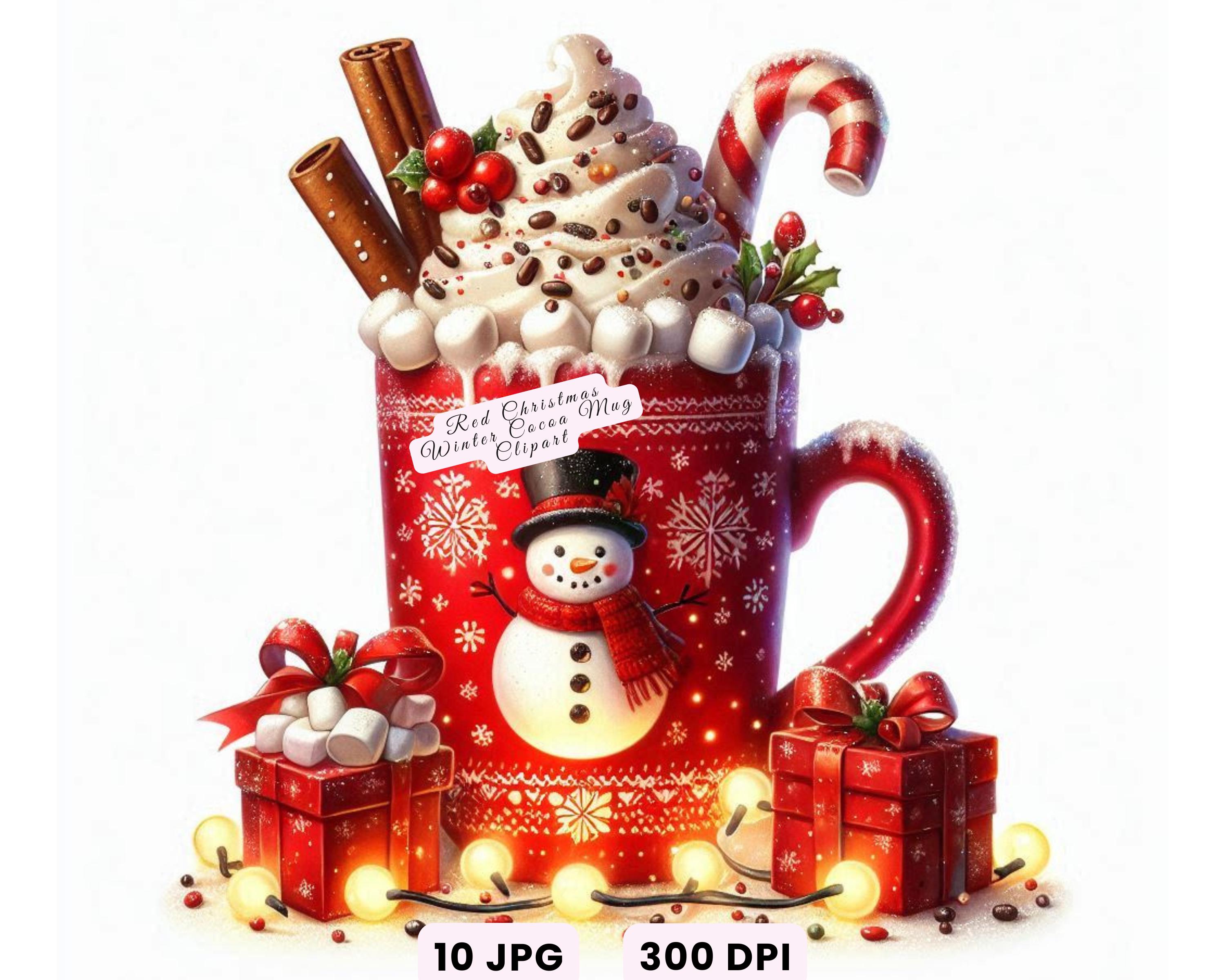 Holiday Clipart, 10 Christmas Red Hot Cocoa Mug, Festive Winter Drink ...