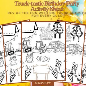 Birthday Monster Big Truck Birthday Placement Activity Sheets ...
